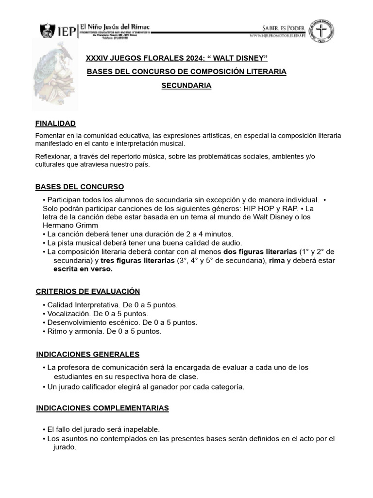 Bases Concurso de Composicion Literaria | PDF