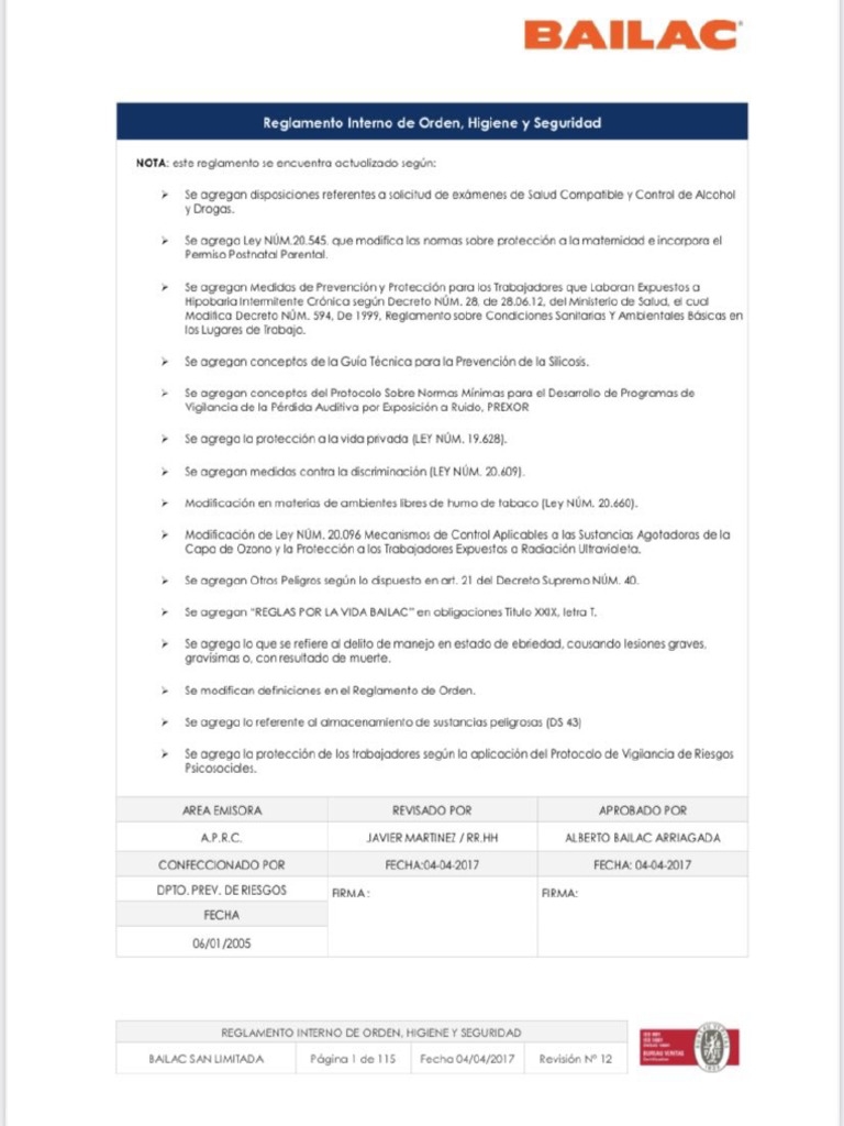 Reglamento Higiene | PDF