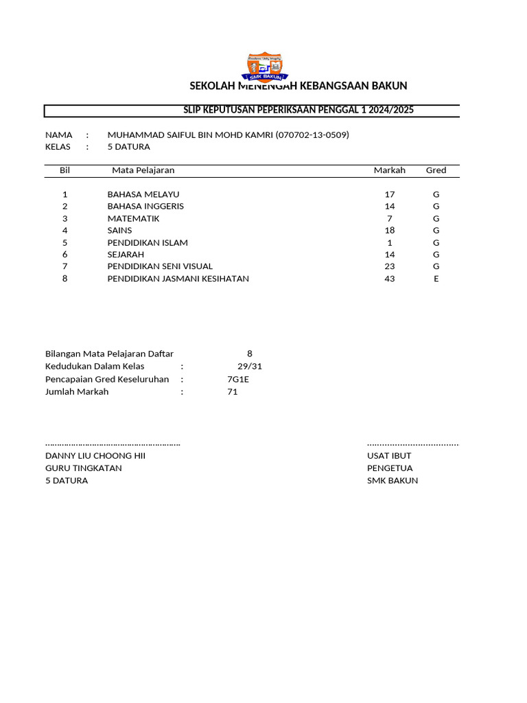 Slip Keputusan | PDF