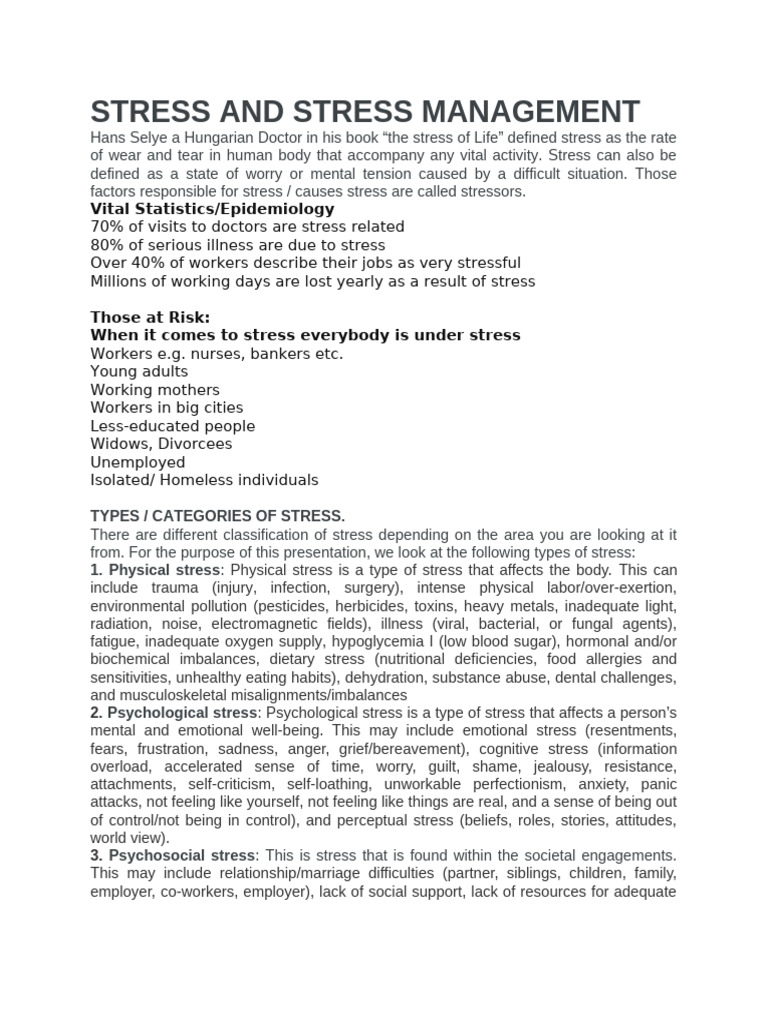 Stress and Stress Management - 033227 | PDF | Stress (Biology) | Wellness