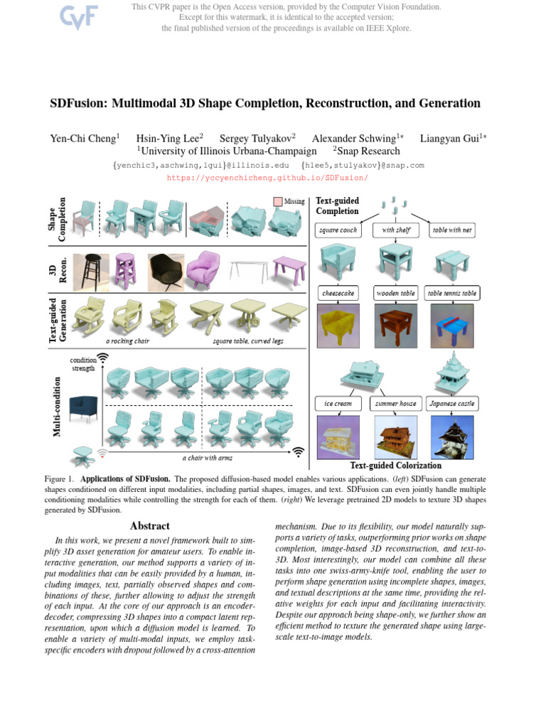Cheng SDFusion Multimodal 3D Shape Completion Reconstruction and Generation CVPR 2023 Paper | PDF