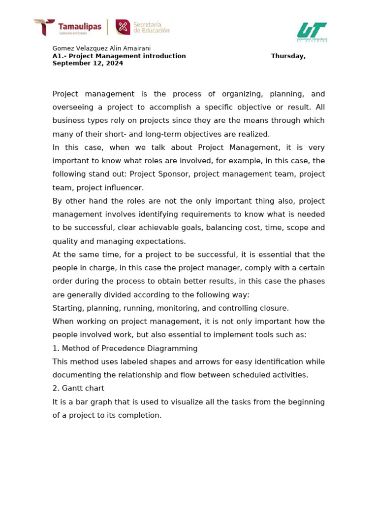 A1.- Project Management introduction | PDF