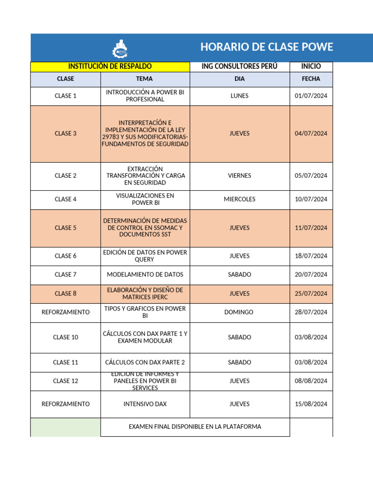 Horario de Power Bi SST 01.07 | PDF