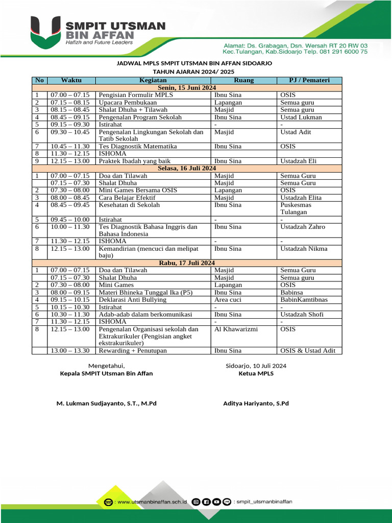 Jadwal MPLS 2024-2025 | PDF