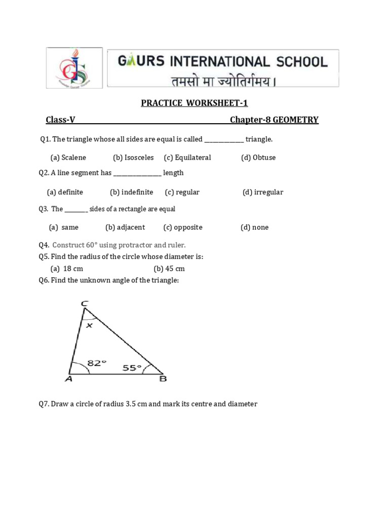 Practice Worksheet 1 Geometry Grade 5 | PDF