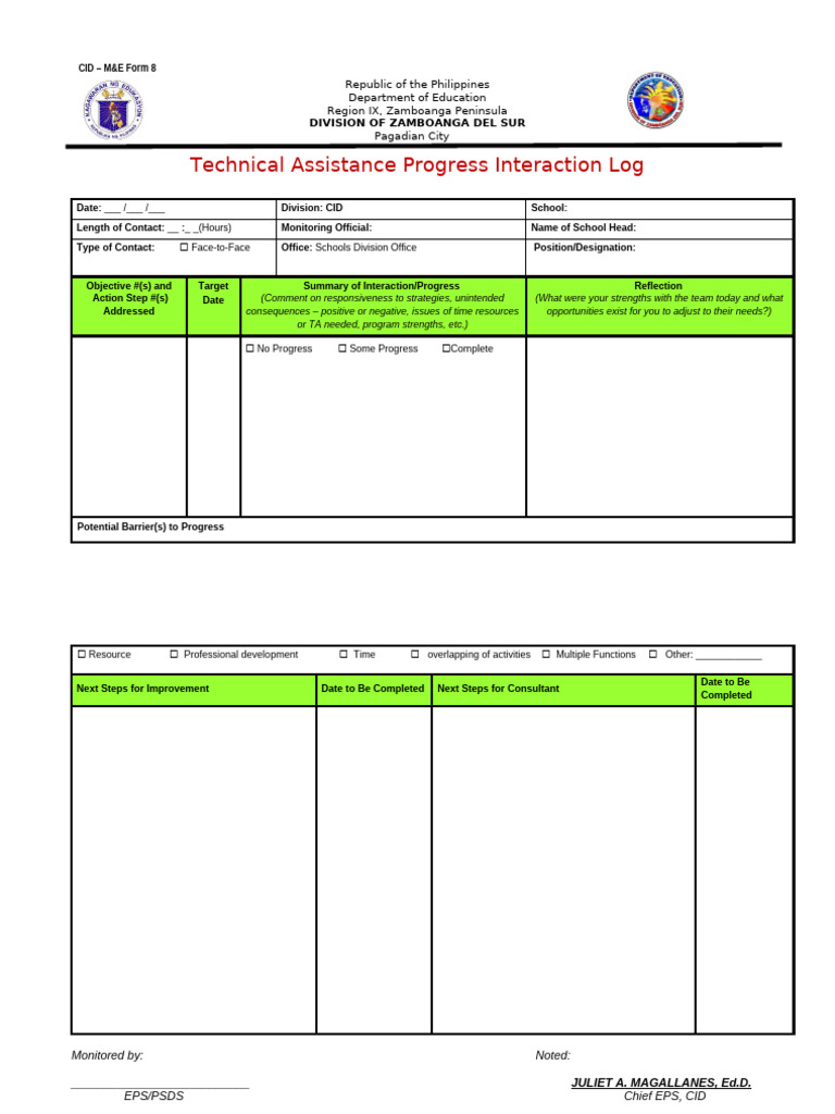 CID M - E FORM 8 Technical Assistance Progress Interaction Log TAPIL | PDF