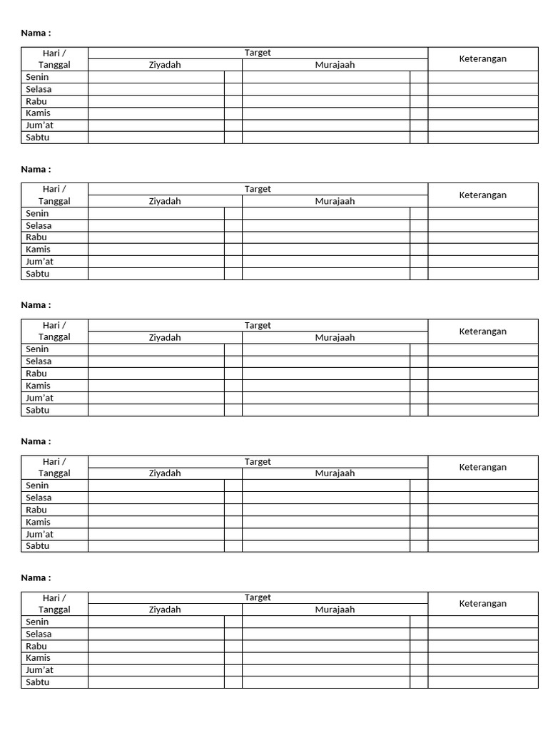 Form Target Mingguan | PDF