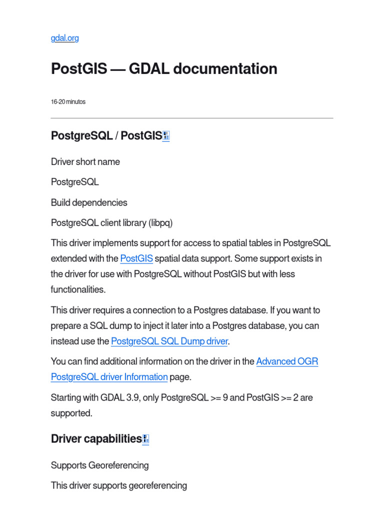 PostgreSQL - PostGIS - GDAL Documentation | PDF