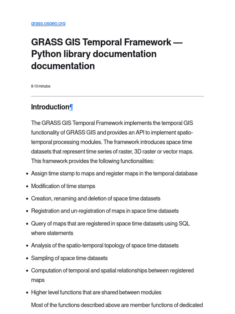 GRASS GIS Temporal Framework - Python Library Documentation Documentation | PDF
