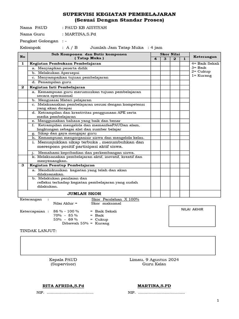 Supervisi PAUD AISYIYAH | PDF