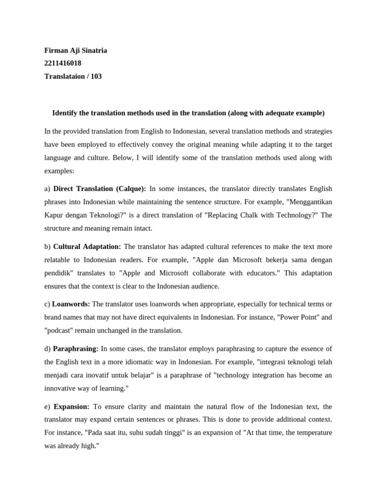 Identify Methods of Translation | PDF | Translations | Indonesian Language