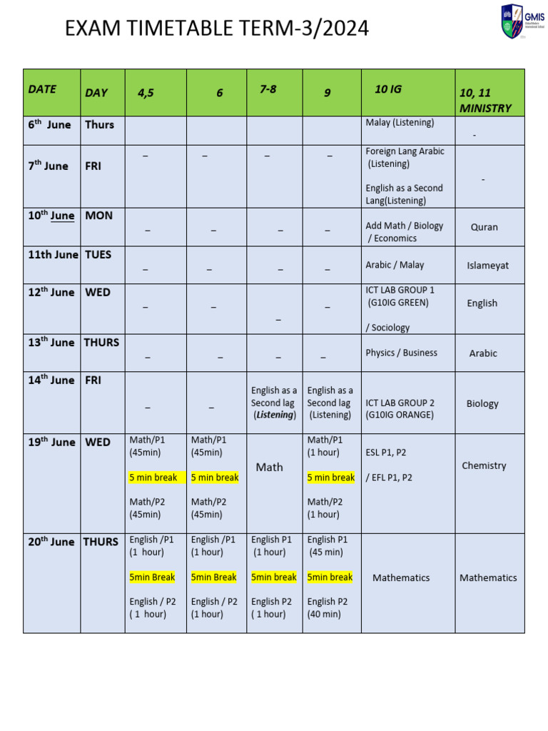 Term-3 Timetable-2024-Updated | PDF