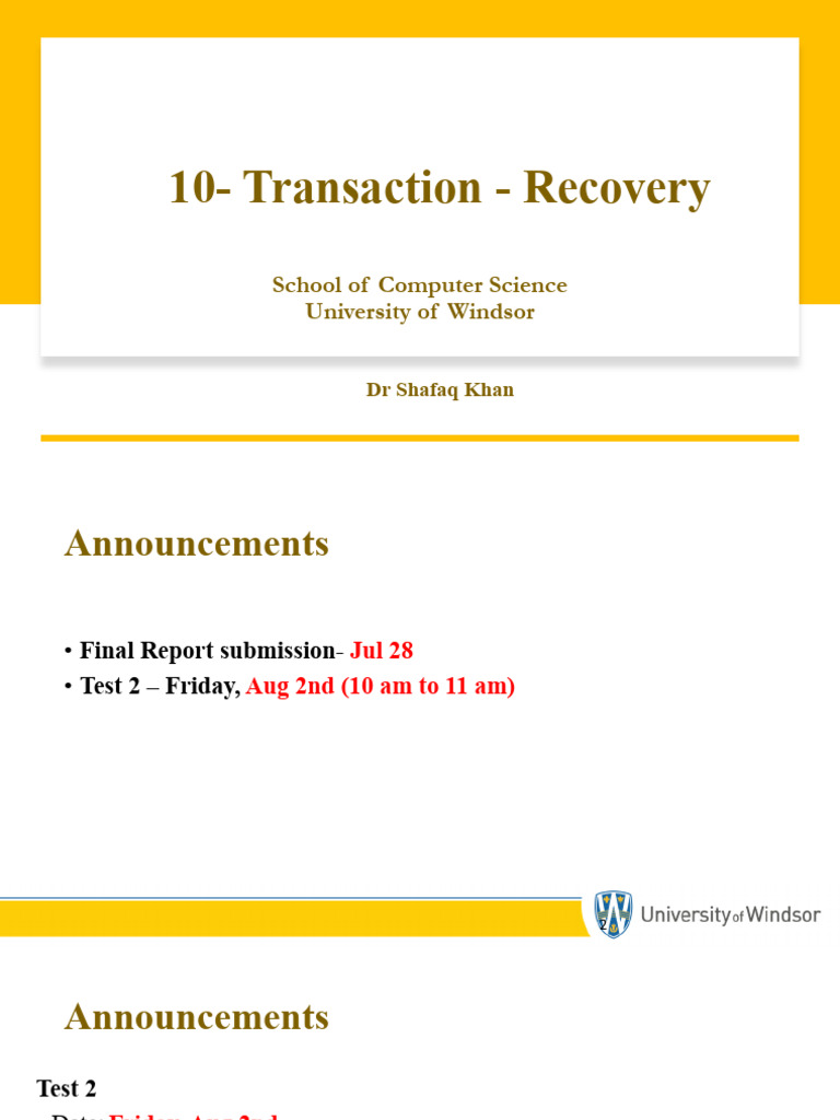 Lectures 10 Transaction - Recovery | PDF