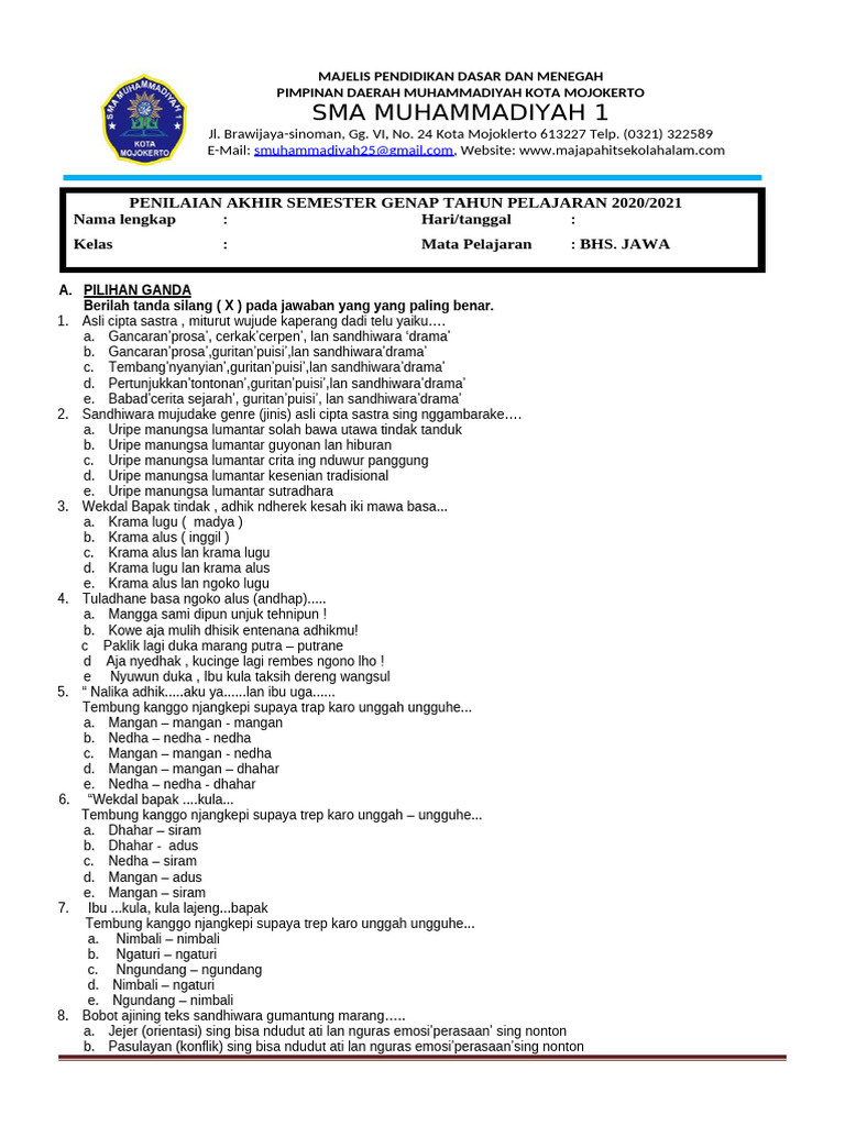 Pas Bahasa Jawa Xii | PDF