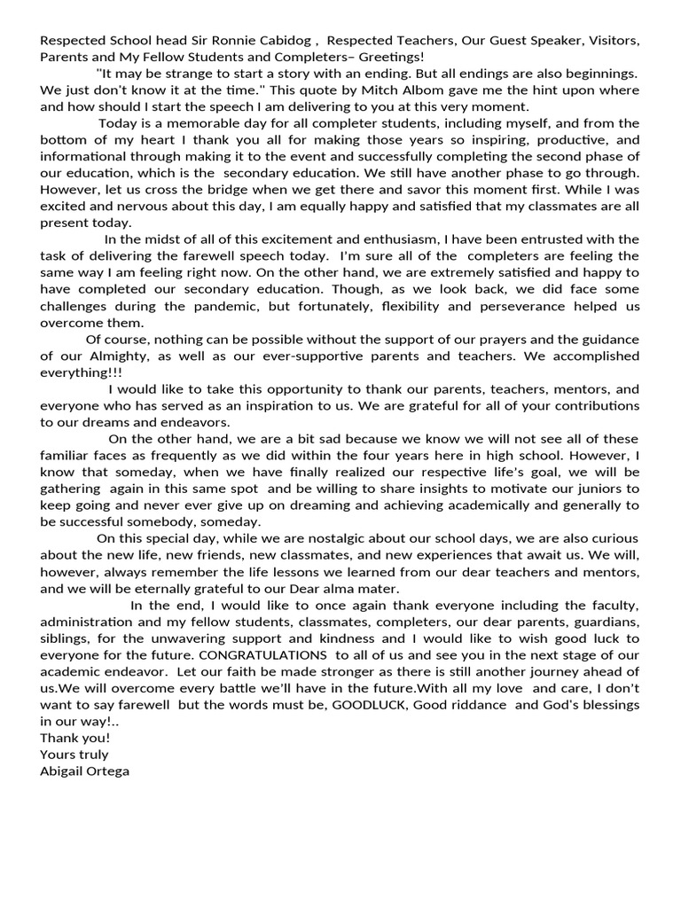 Farewell Speech | PDF