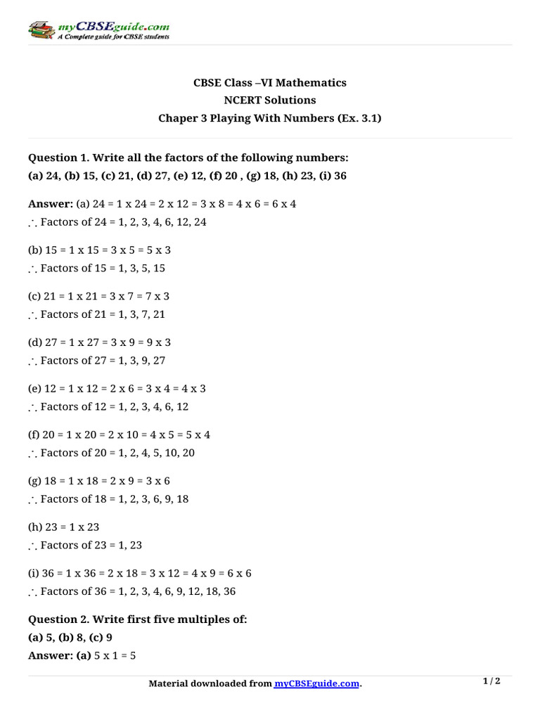 06 Mathematics Ncert ch03 Playing With Numbers Ex 3.1 | PDF