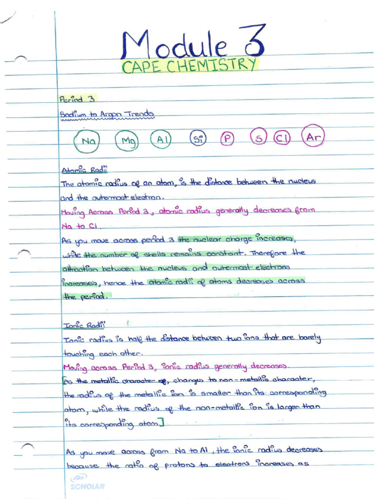 CAPE Chemistry Mod 3 Cheat Sheet | PDF