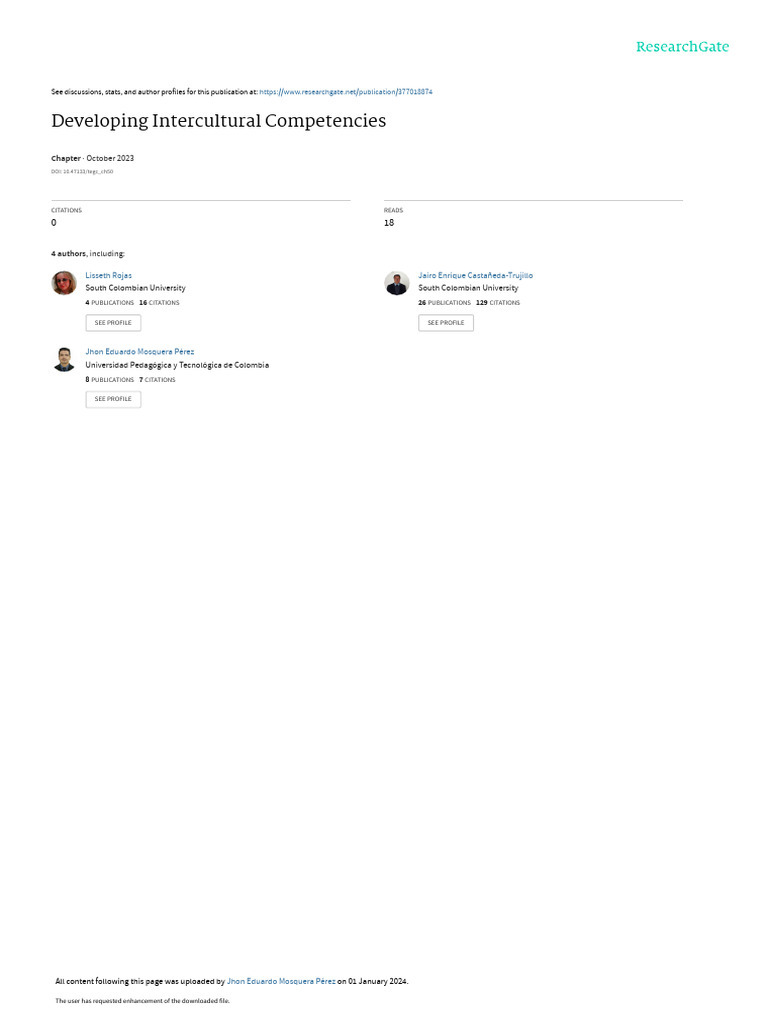Developing Intercultural Competencies | PDF