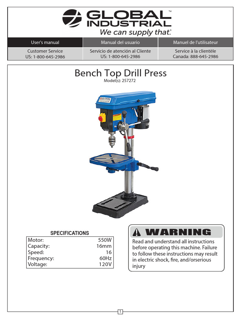 Bench Top Drill Press: Warning | PDF