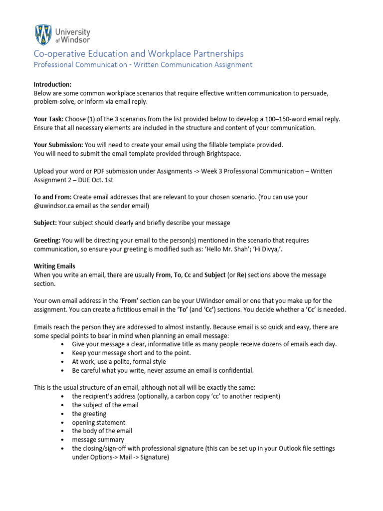Week 3 Professional Communication Assignment 2 - Brightspace F23 | PDF