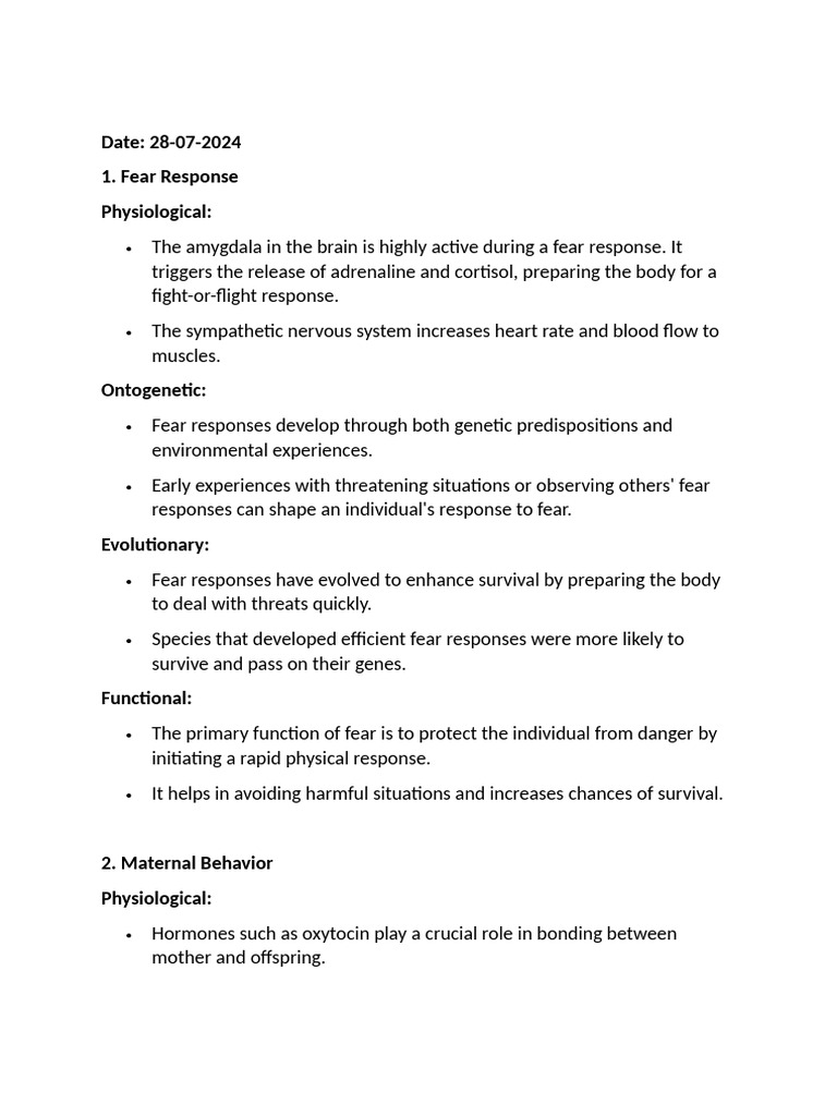 Date: 28-07-2024 1. Fear Response Physiological | PDF