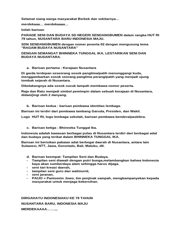 Sinopsis Parade Seni Dan Budaya | PDF