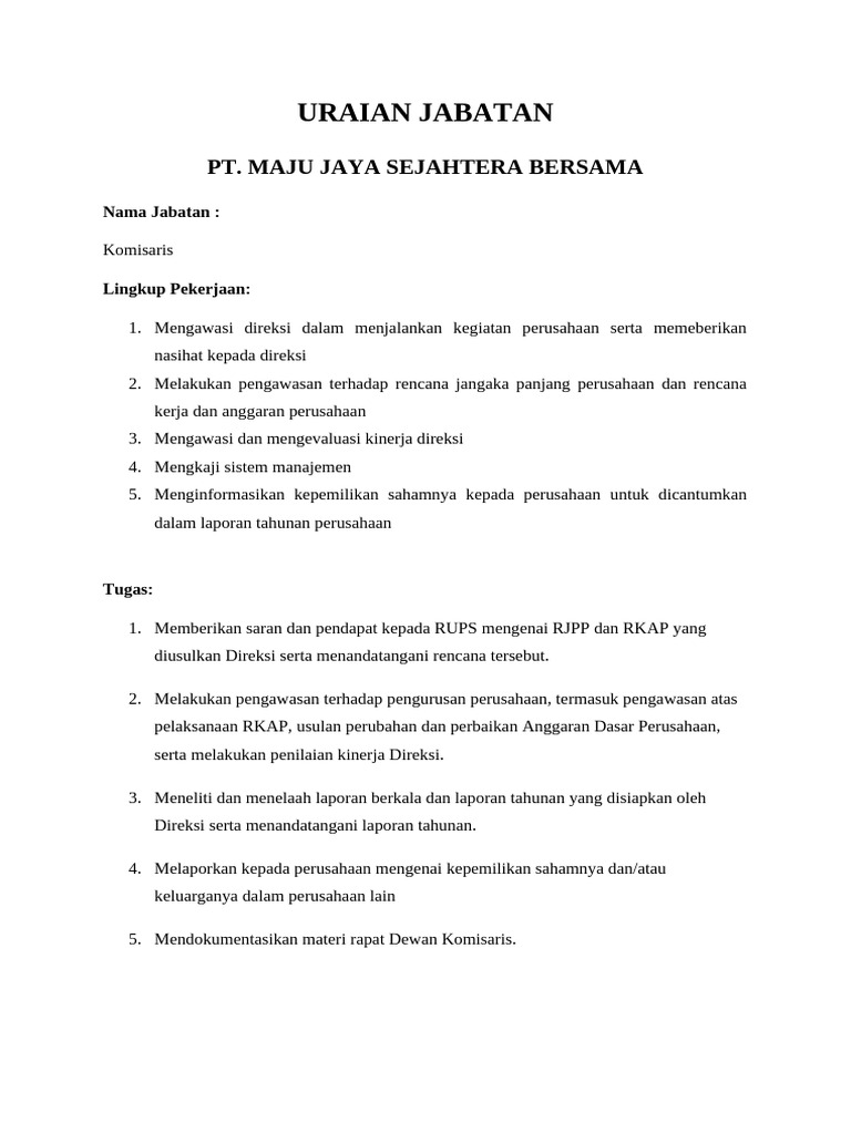 Contoh Uraian Jabatan | PDF
