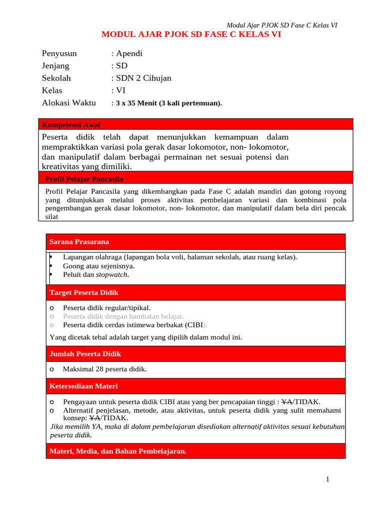 04-Pjok - Fae - C - Kelas - 6 - Pencak Silat | PDF