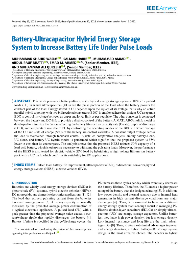 Battery-Ultracapacitor Hybrid Energy Storage System To Increase Battery Life Under Pulse Loads | PDF