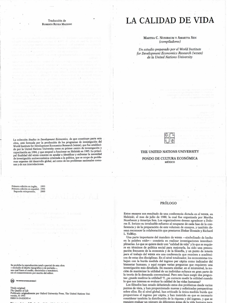 Sen & Nussbaum - La Calidad de Vida, Introducción | PDF