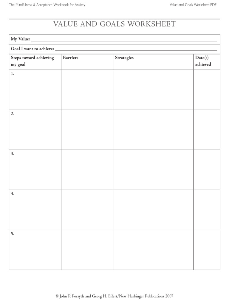 Value and Goals Worksheet | PDF