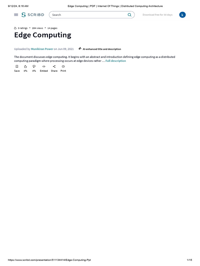 Edge Computing _ PDF _ Internet of Things _ Distributed Computing Architecture | PDF