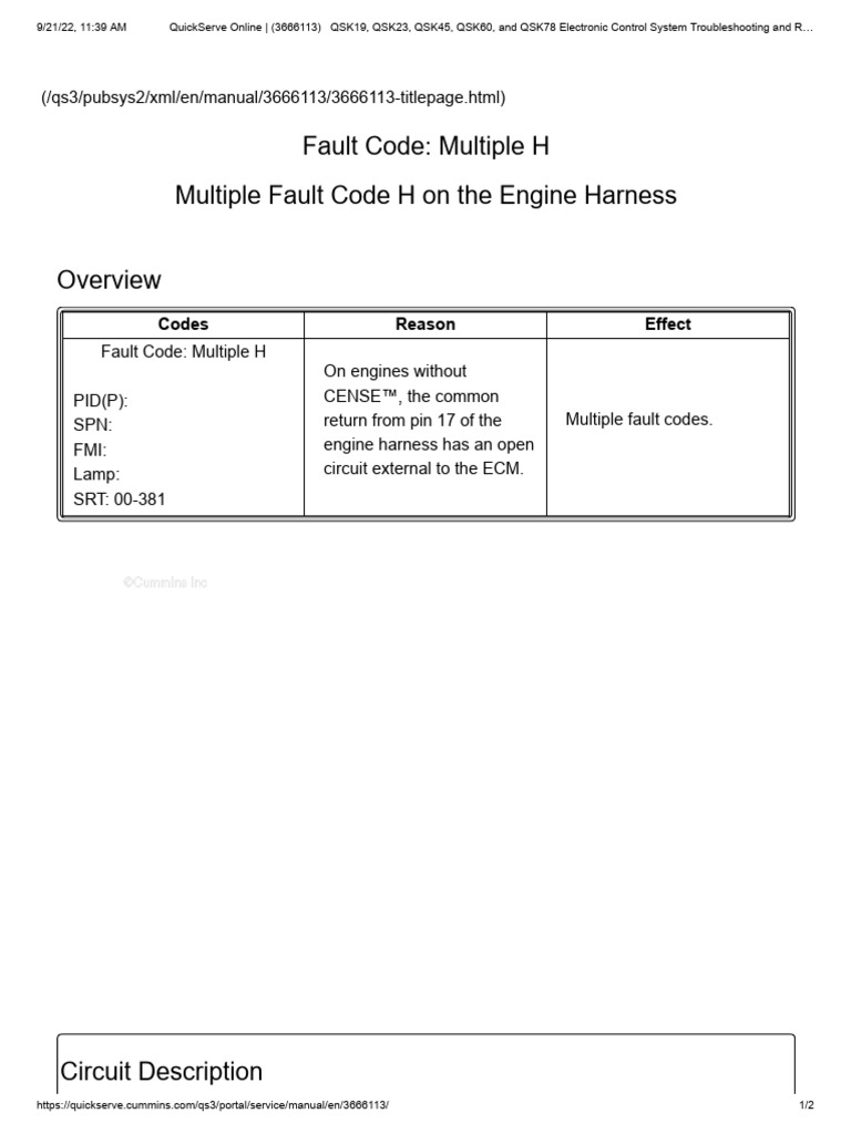 Multiple Fault Code H On The Engine Harness | PDF