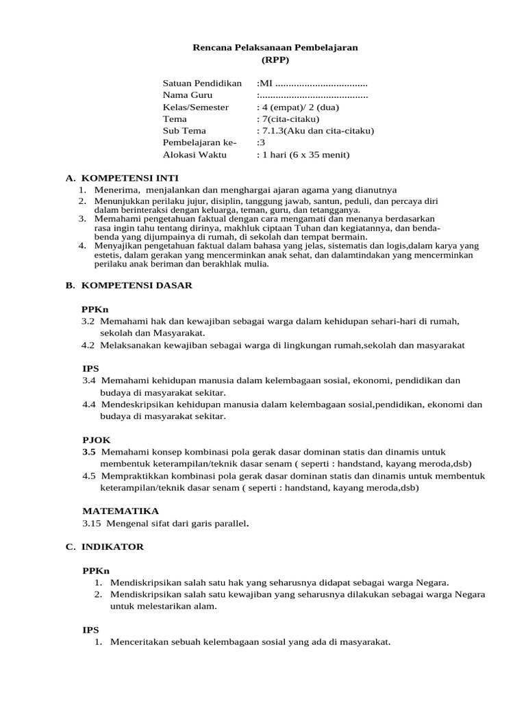 Contoh RPP 7.1.3 | PDF