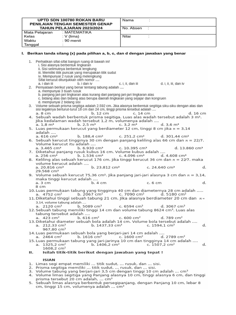 soal mtk kls 6 | PDF