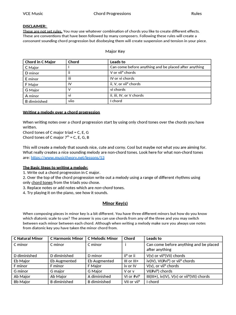 Chord Progression Writing Rules | PDF
