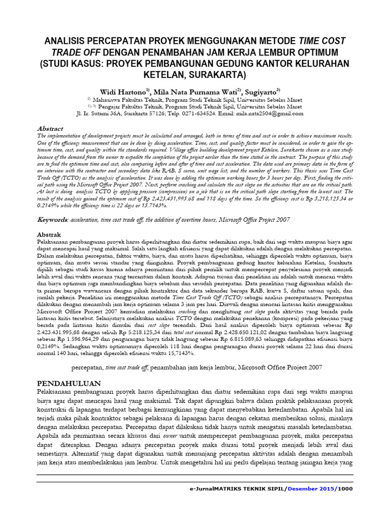 Analisis Percepatan Proyek Menggunakan Metode Time Cost | PDF