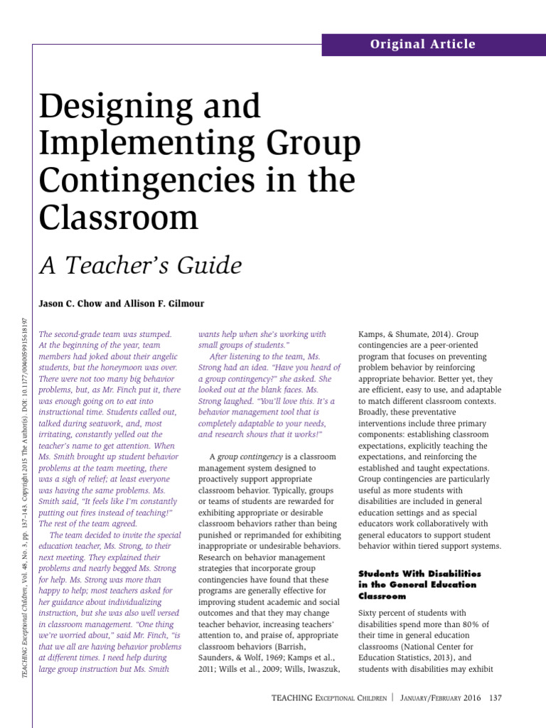 Group Contingencies in The Classroom | PDF