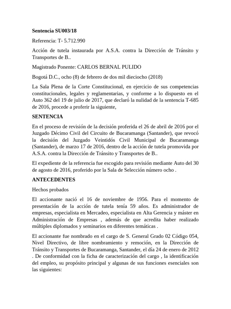 SU 003 de 2018 NO ESTABILIDAD REFORZADA LNYR | PDF