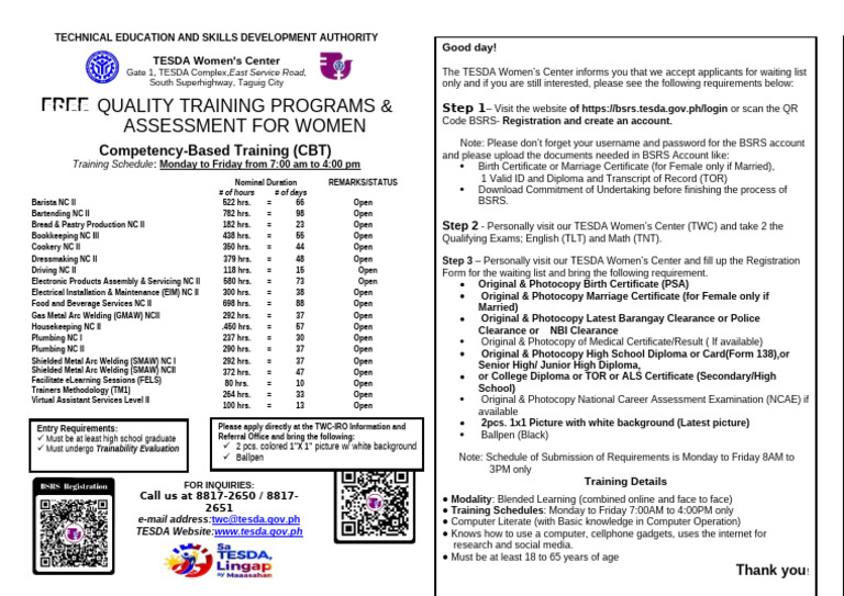 FLYERS TESDA Womens Center | PDF