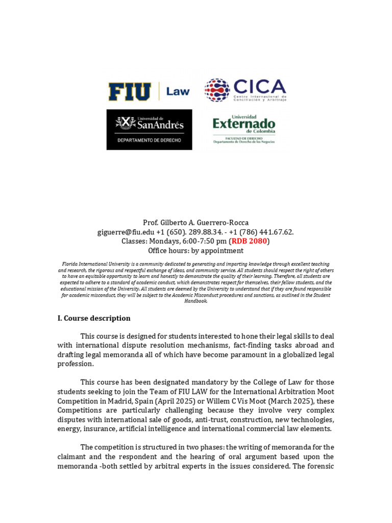 Syllabus LAW 6800 IntL Arbitration Competition Fall 2024 Prof Guerrero Rocca Gilberto FIU LAW ...
