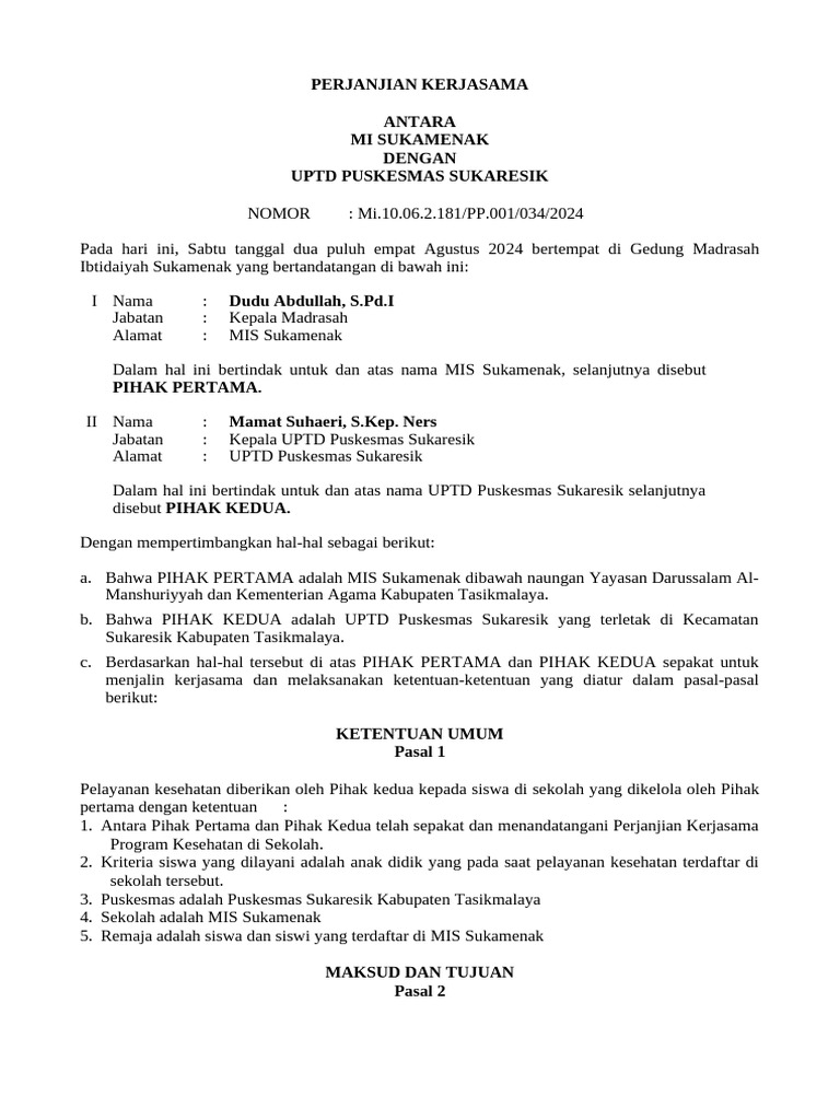 Mou Dengan Puskesmas Sukaresik Pdf