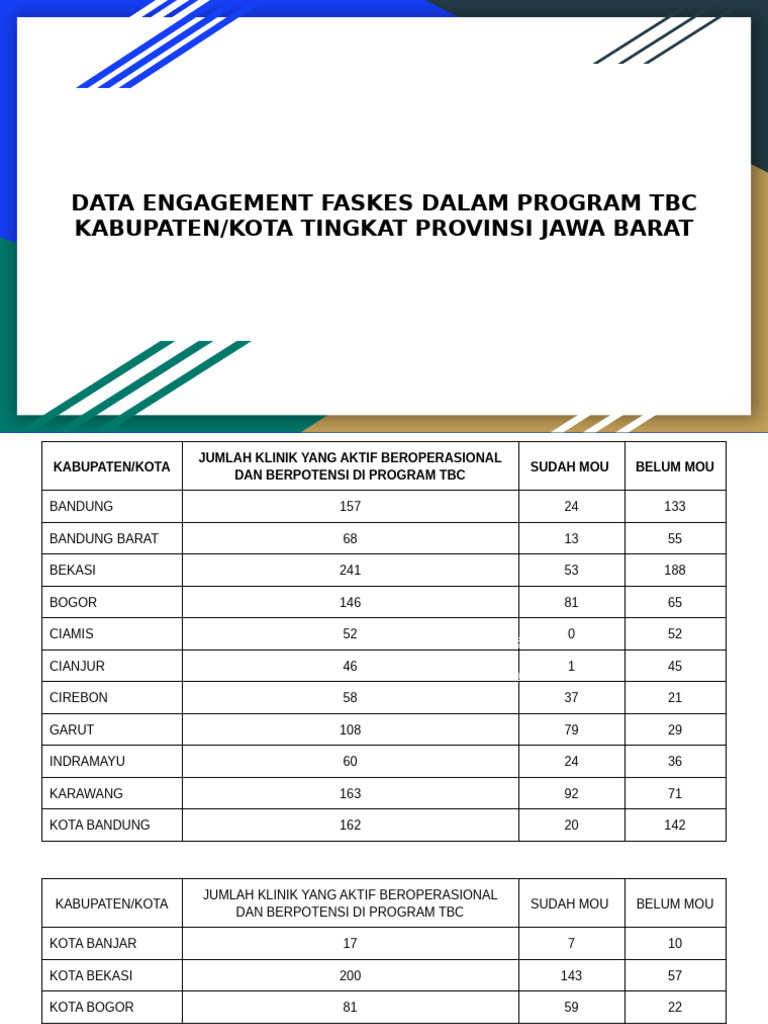 Data Klinik Potensial Dalam Program TBC Kab - Kota Tingkat Provinsi Jawa Barat | PDF