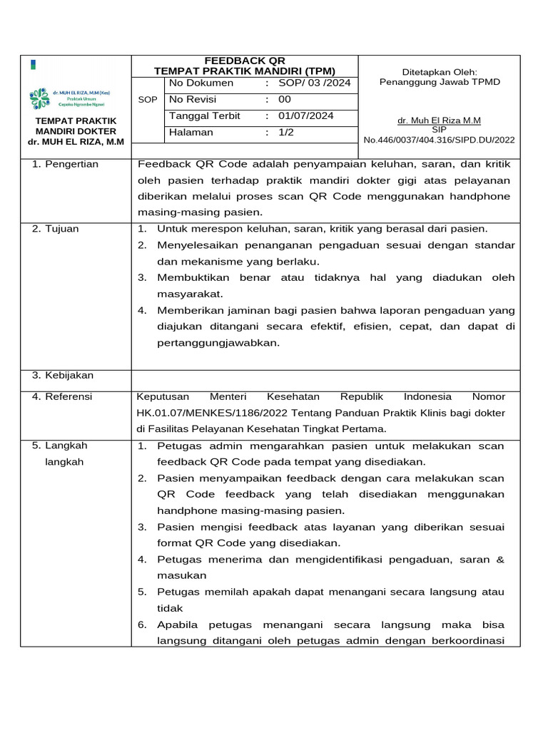 Sop Feedback QR | PDF