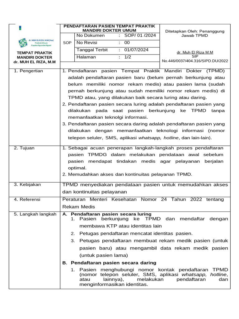 Sop Pendaftaran TPM | PDF