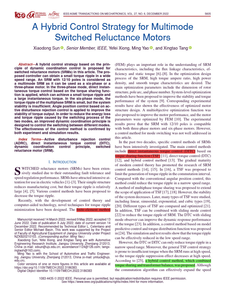 A Hybrid Control Strategy For Multimode Switched Reluctance Motors | PDF