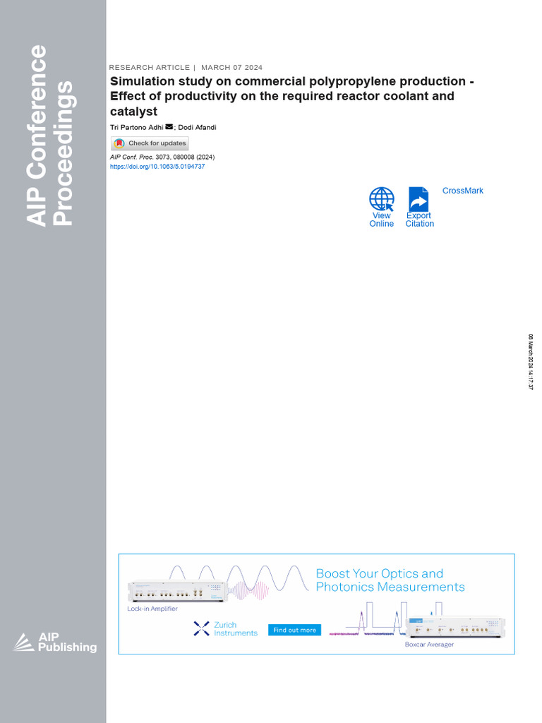 Polypropylene Production of Spheripol Technology | PDF