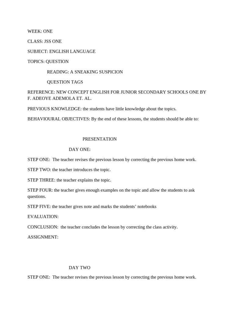 English Language Jss 1 First Term Note | PDF