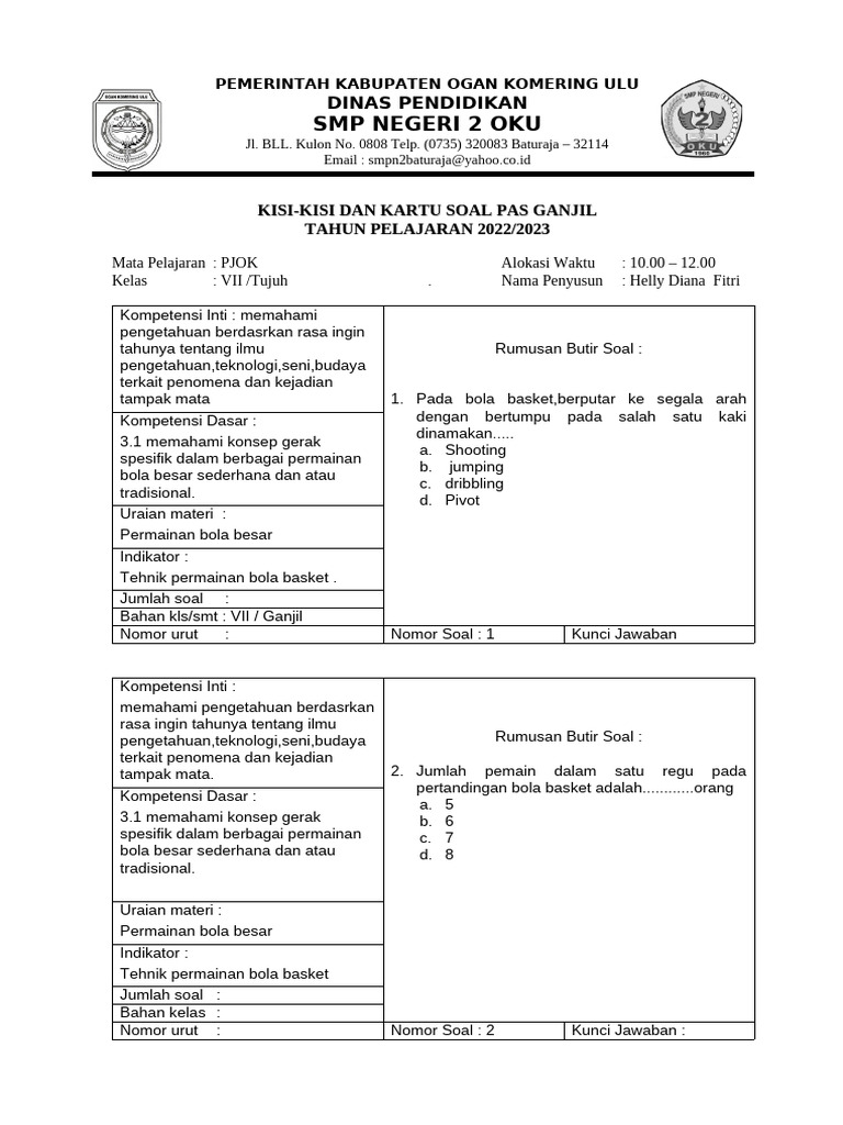 Kisi Kisi Soal Pas 2022 | PDF
