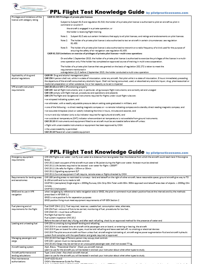 PPL Flight Tests Knowledge Test | PDF